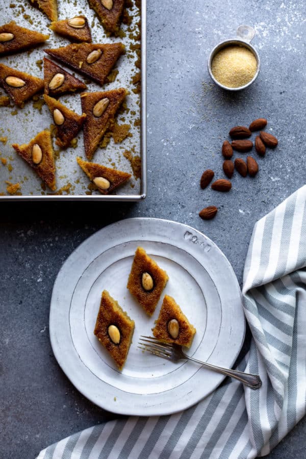 Vegan Semolina Cake with Almonds - Turkish Sambali | Aegean Delight